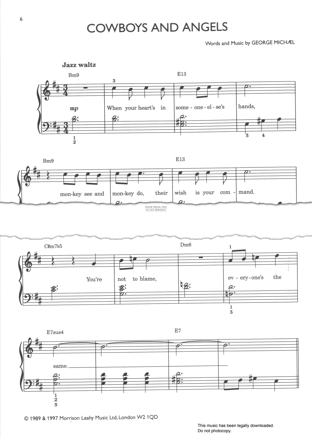 Cowboys And Angels (George Michael) | Sheet Music: Guitar, Piano, Voice ...