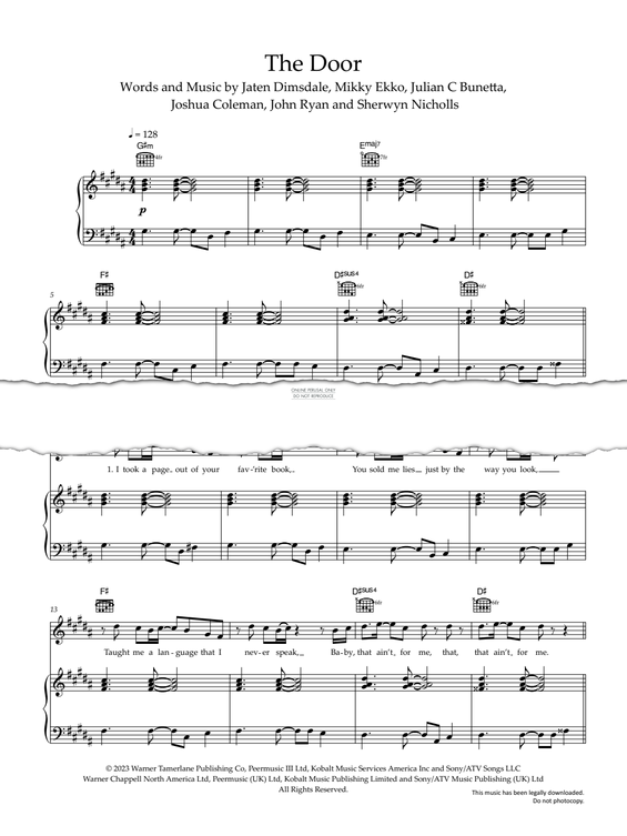 The Door (Teddy Swims) | Sheet Music: Guitar, Piano, Voice | PDF Download